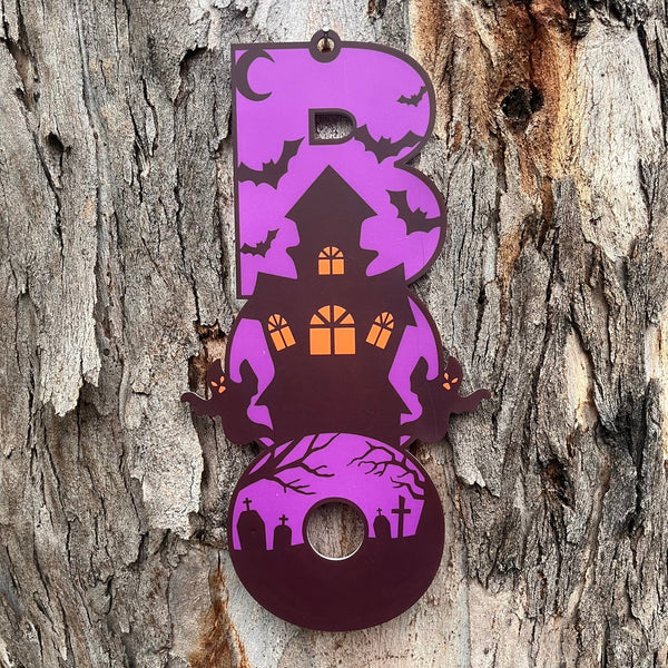 Halloween Haunted Castle Boo Plaque - 30cm x 15cm Acrylic Décor ...