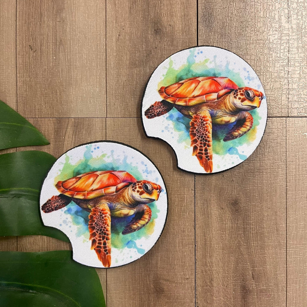 Turtle Watercolour Car Coasters Duo Pack for Cup Holders – Webster ...